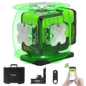 Huepar 4x360° Laser Level Self Leveling 4D Green Beam Bluetooth Connectivity Laser Tool-360 Horizontal&Vertical Laser Lines, Remote Control, Li-ion Battery, Hard Case, Magnetic Bracket Included -P04CG
