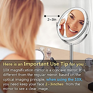 Cheftick Double Sided 1X & 10X Magnifying Makeup Mirror, Tabletop Magnified Vanity Mirror with 360 Degree Swivel for Bathroom or Bedroom, Transparent