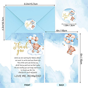 BYBOUS 50 Pack Baby Shower Thank You Cards with Envelopes Stickers - Cute Bear Baby Shower Cards - Baby Girl/Baby Boy Shower Thank You Notes Birthday Supplies, 4 x 6 Inch (Blue)