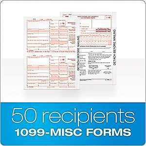 TOPS 1099 MISC Forms 2019, 5 Part Tax Forms, 50 Recipients Laser/Inkjet Forms, 3 1096 Summary Forms (TXA22993), White (TX22993)