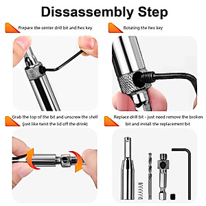 Werkzeug Self Centering Hinge Tapper Core Drill Bit Set for Woodworking, Adjustable Door Window Drill Bits with 1 Hex Key & 8 Replacement Drill Bits (5/64 - 1/4 Inches), 16 Pieces