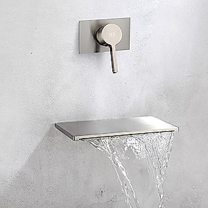 POP SANITARYWARE Wall Mounted Waterfall Bathtub Faucet Brushed Nickel Single Handle Tub Filler Faucet with Valve