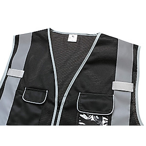 LOHASWORK Reflective Mesh Safety Vest - High Visibility Multi Pockets Breathable Workwear, ANSI/ISEA Standard (Medium, Black)