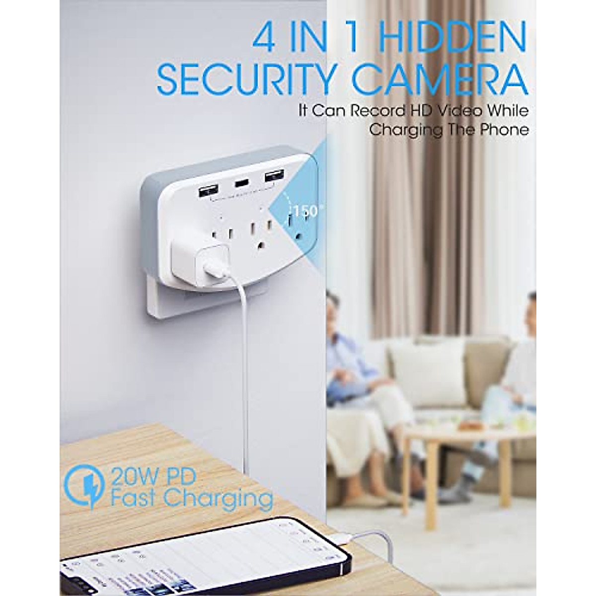 Buedarate Hidden Camera Wall Charger with WiFi Spy Camera Outlet HD 1080P Wireless for Home Security Secret Camera with USB Fast Charger 20W PD Charging Port Nanny Cam