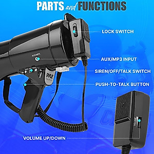 Pyle Megaphone Speaker PA Bullhorn with Built-in Siren 50 Watts & Adjustable Volume Ideal for Football, Baseball, Hockey, Cheerleading Fans & Coaches or for Safety Drills - PMP53IN, Black