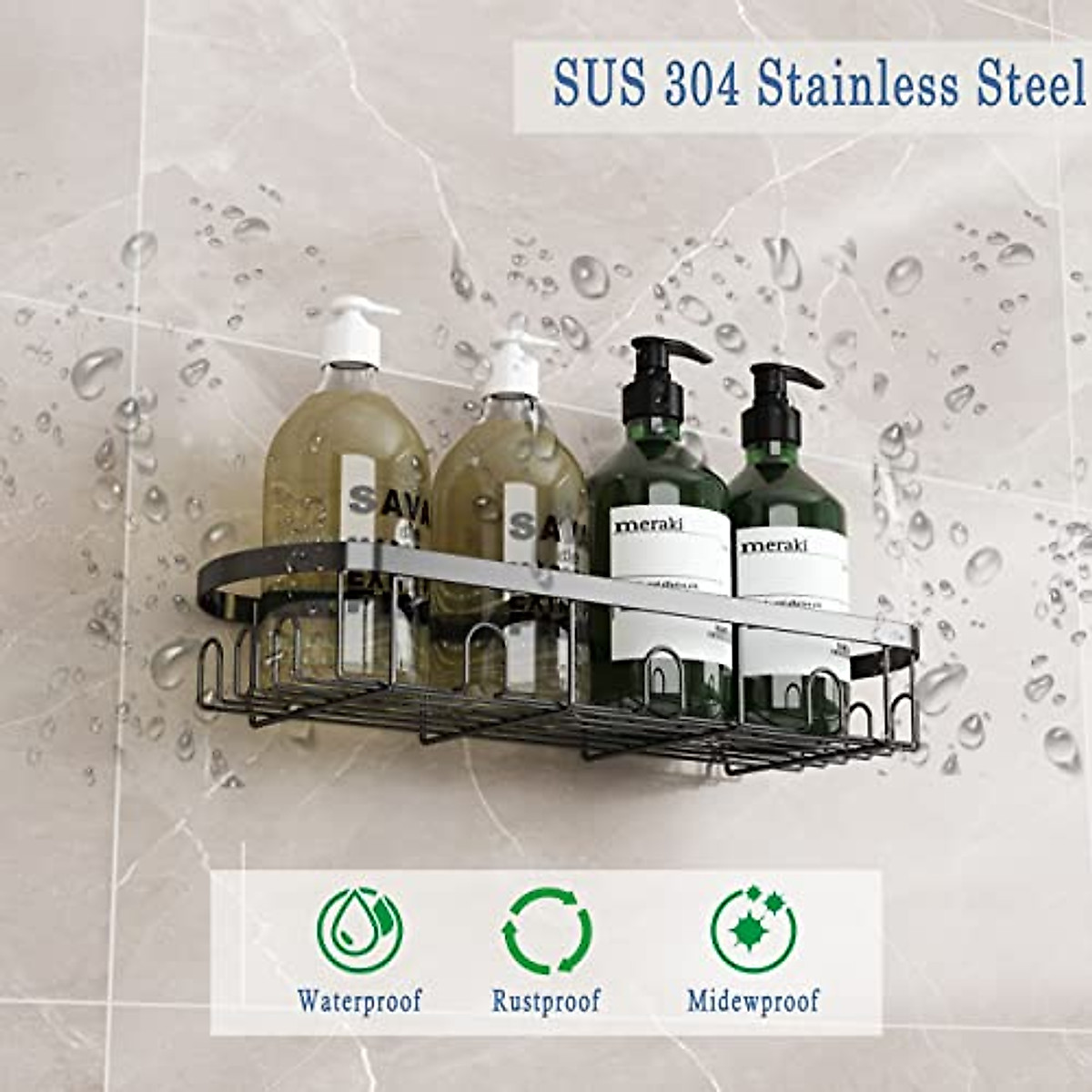 Dabuda 3 Pack Shower Caddy Bathroom Organizer with Hooks,Rustproof Wall Mount Shower Shelves with Soap Holder,No Drilling Stainless Steel Self-Adhesive Shower Storage Organizer for Bathroom