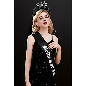 JeVenis Goth Bride to Be Sash Gothic Bride To Be Headband Bride or Die Bachelorette Decoration