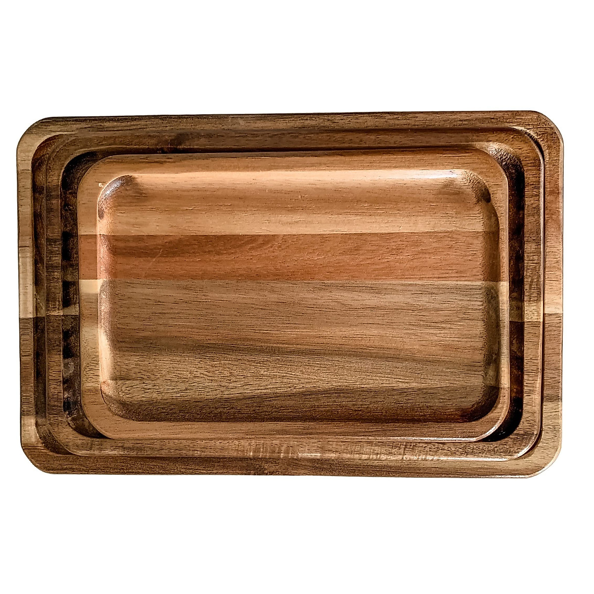 Wooden Platter, 100% Handmade and Natural Acacia Wood Tray, Wooden Cheese Plate, Serving Tray, Dish Set, Rectangle (Wood- Medium)