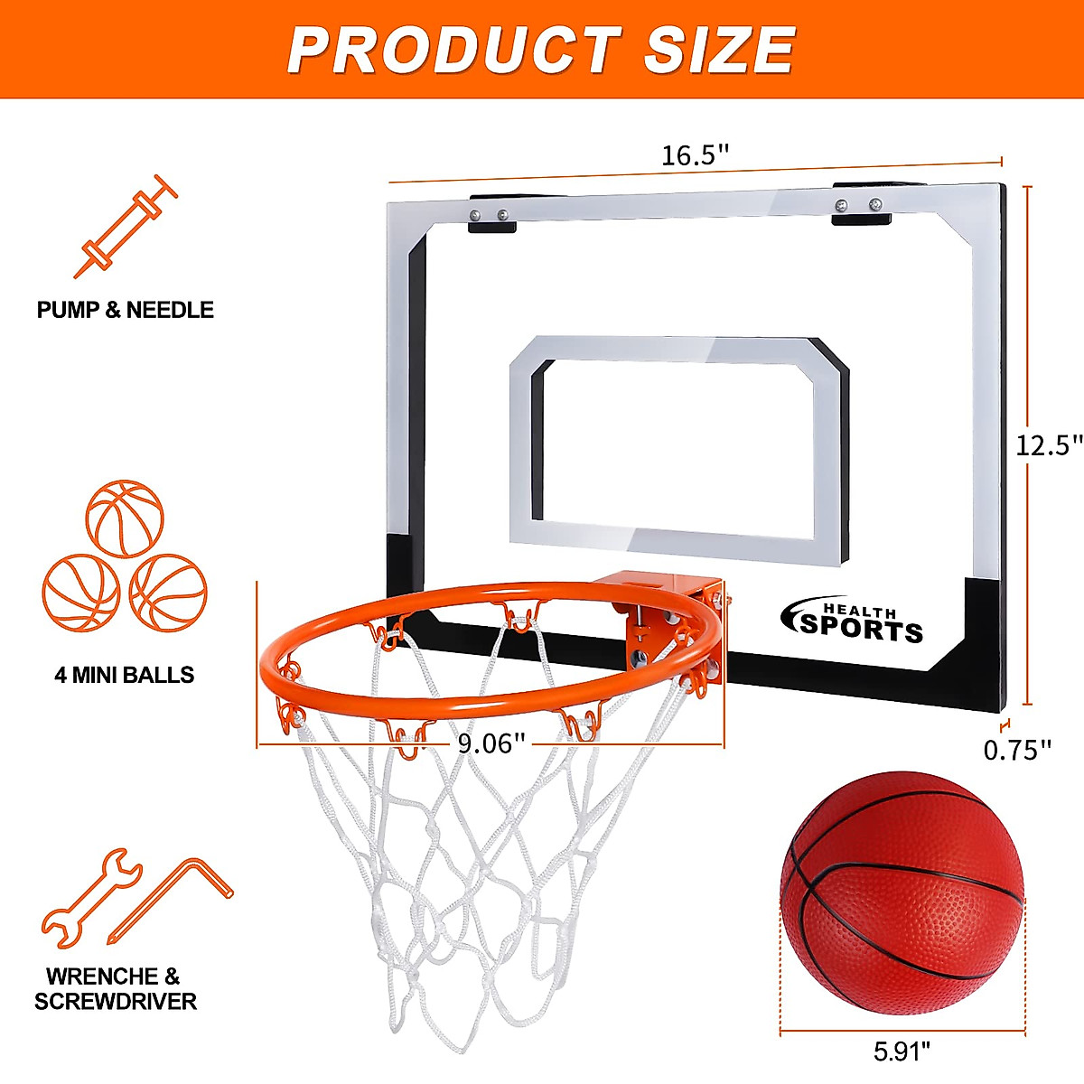 Jugana Indoor Basketball Hoop for Kids Adults, Mini Basketball Hoop for Door & Wall with 4 Balls Room Basketball Hoop Over The Door Mini Hoop Basketball Toys for Kids Boys 3 4 5 67 8 9 10 11 12