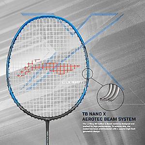 Li-Ning 3D Calibar X Combat Carbon Graphite Badminton Strung Racquet (85 Grams, 30 Lbs String Tension) and Full Cover (Charcoal/Blue)