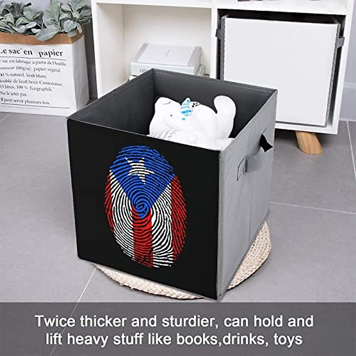 Puerto Rico Flag Finger Canvas Collapsible Storage Bins Cube Organizer Baskets with Handles for Home Office Car