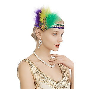 Myjoyday Women's Fascinators, Feathers Tea Party Hat, Veil Headband with Hair Clip for Cocktail Church (Yellow & Purple & Green)
