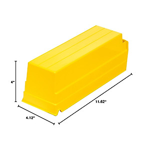 Nestable Shelf Bin, Plastic, 4-1/8"W x 11-5/8"D x 4"H, Yellow, Lot of 24