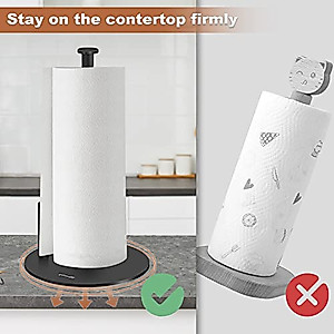 WACETOG Black Paper Towel Holder Countertop, Paper Towel Dispenser Standing Weighted Base Non Slip, Kitchen Towel Holder with Ratchet System for One Hand Tear