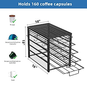 Simple Trending 5-Tier Coffee Pod Holder for K-Cup, 160 Pod Pack Capacity Rack, Metal, Black
