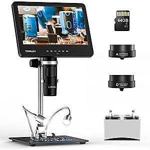 TOMLOV DM601 HDMI Digital Microscope for Adults, 3 Lens Soldering Microscope, Coin Microscope Full View, Upgraded 7" IPS Premium Screen, 2K Video Microscope Camera, Biological Microscope Kit, 64GB SD