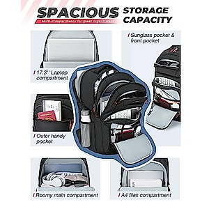 BAGSMART Travel Laptop Backpack Men Women, Extra Large Work 17.3 Inch Computer Backpack Airline Approved Carry On with Water-Repellent, Charging Hole, for Business Work College Hiking Weekender, Black