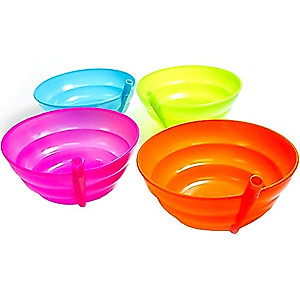 4 Kids Sip A Bowl Built in Straw Plate Plastic Cereal Soup Drink Snack Food Dish, Blue, Variable