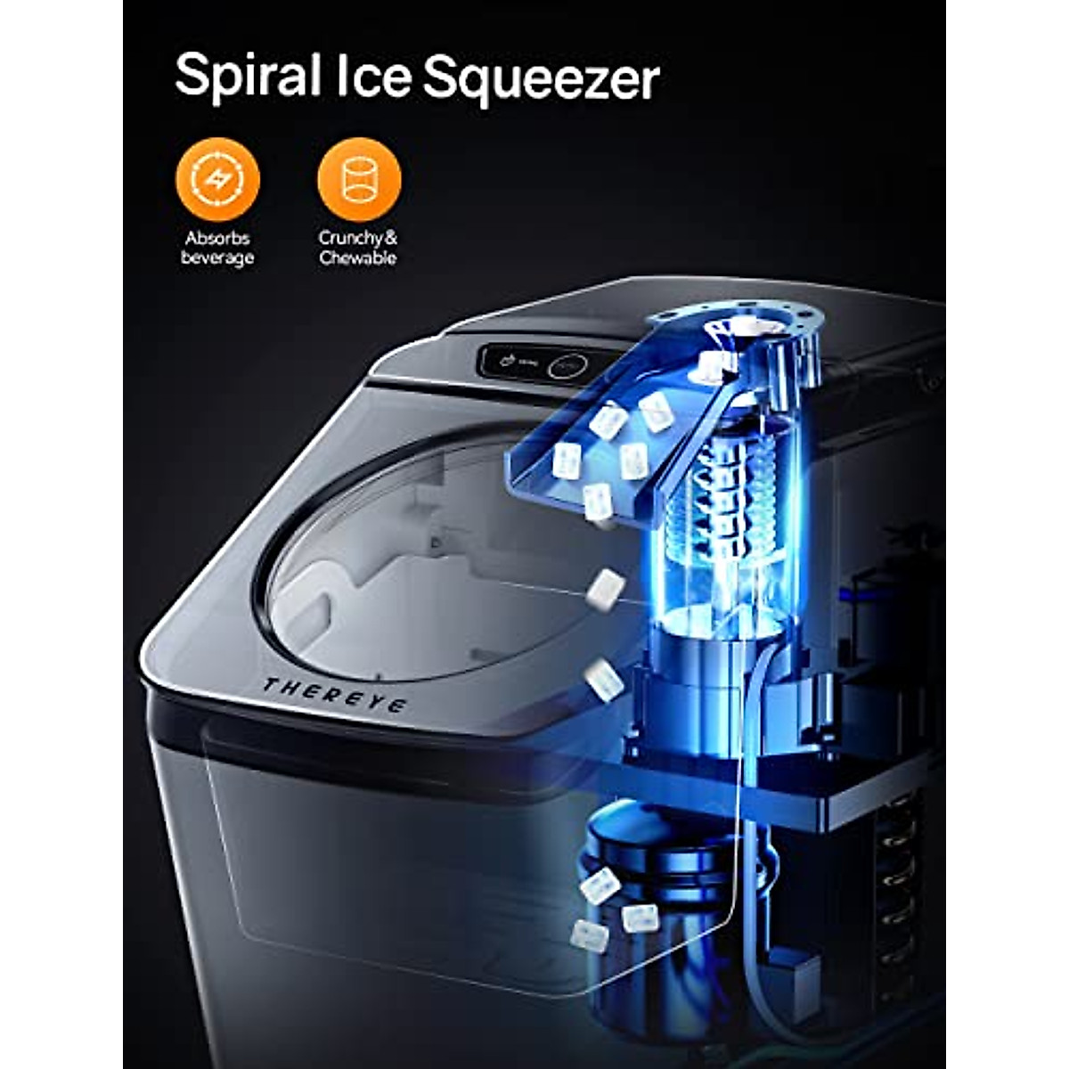 Thereye Countertop Nugget Ice Maker, Top-Loading Pebble Ice Maker Machine, 30lbs Per Day, 2 Ways Water Refill, Self-Cleaning, Stainless Steel Finish Ice Machine for Home Office Bar Party