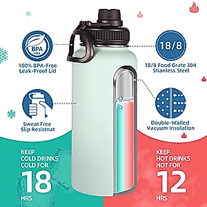 Volhoply 32 oz Insulated Water Bottle with Straw Lid & Spout Lid,Stainless Steel Sports Water Bottle,Double Wall Vacuum Thermos,Leak proof Wide Mouth Metal Flask,Keeps Cold or Hot for Travel(Fog,1)