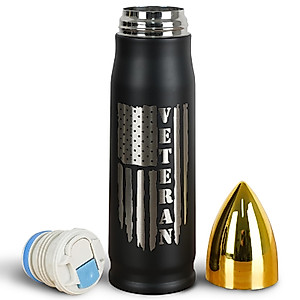 qchdln 17 OZ Veteran Bullet Tumbler with Lid - Ideal Gifts for Men Father's Day, Birthday, Veterans Day, Christmas - Perfect for Air Force, Navy, Army, Military & Veterans Cup