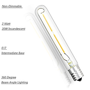 Bonlux LED T6.5 Exit Sign Clear Light Bulbs, 2W E17 Intermediate Base T6.5 LED Appliance Bulb (20W Incandescent Equivalent) for Refrigerator Freezer, Daylight 6000K (4-Pack,E17 Base)