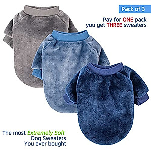 Dog Sweater, Pack of 2 or 3, Dog Clothes, Dog Coat, Dog Jacket for Small or Medium Dogs Boy or Girl, Ultra Soft and Warm Cat Pet Sweaters (Large, Grey,Blue,Dark Blue)