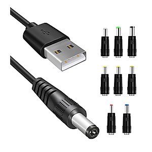 5V DC Power Cable, USB to DC 5.5x2.1mm Plug Charging Cord with 8 Connectors Adapters fit for Speaker, Router, LED Light, Moon Lamp and More 5Volt 3Amp Electronics