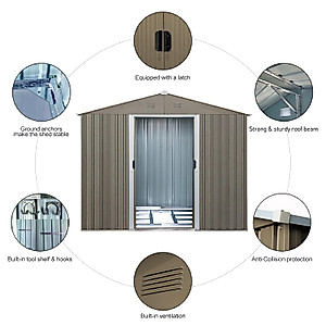7.74' x 5.71'Outdoor Storage Shed, Steel Tool Shed with Window Floor Frame, Garden Shed Metal Outdoor Storage Clearance for Backyard Patio Lawn (Grey-with Window)