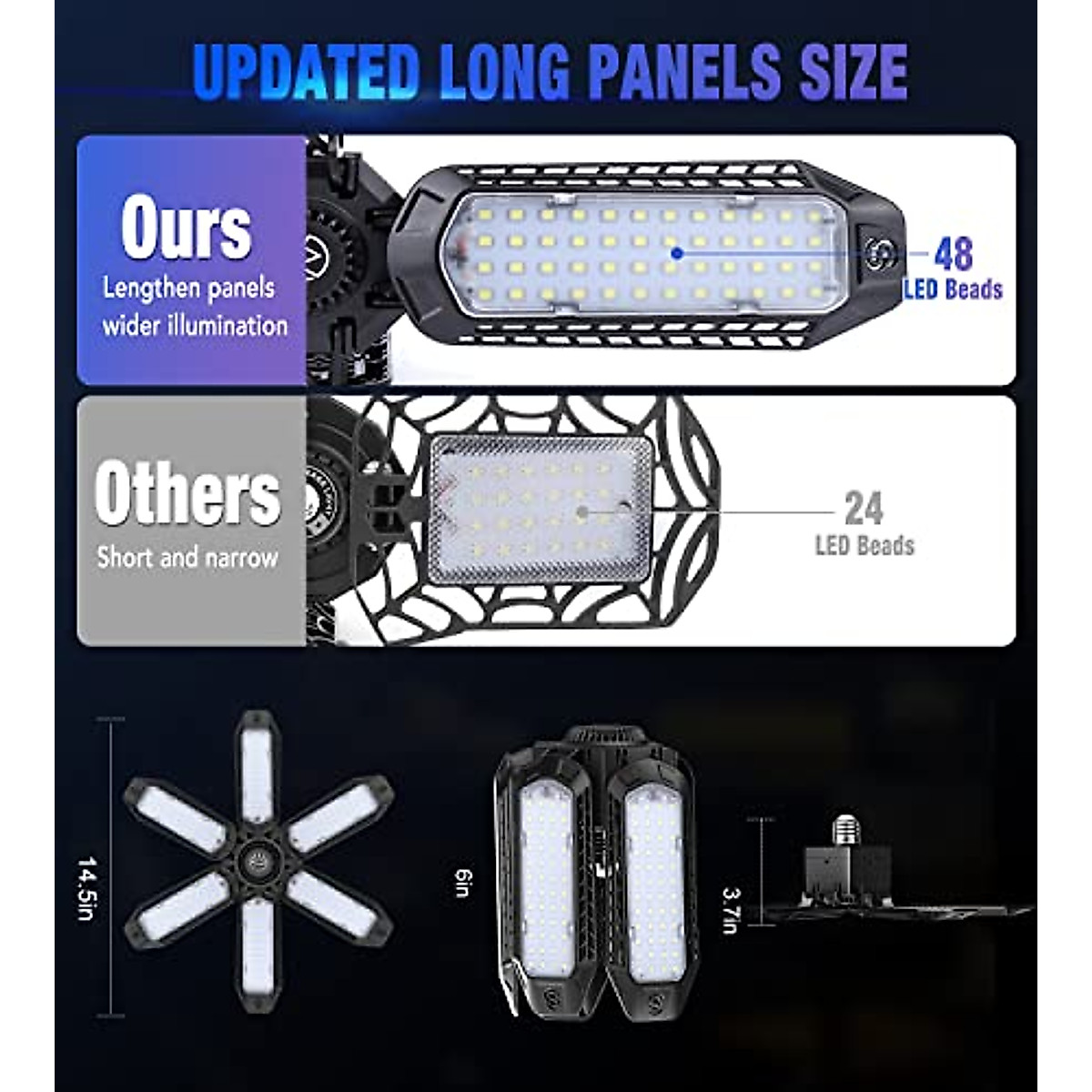 LED Garage Light,Garage Lights,120W Deformable Shop Ceiling Lights,13000LM 6500K 6 Panel Adjustable garage light fit E26 Base,Bright Led Lights for home,Workshop,Basement,attic,Barn (1 Pack)
