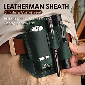 KEVANCHO Multitool Sheath for Belt, Leather Tool Pouch Belt Holster Bag, EDC Pouch Pocket Organizer Case for Knife, Flashlight, Tactical Pen, Camping and Outdoor, Gift for Men, Him, Dad