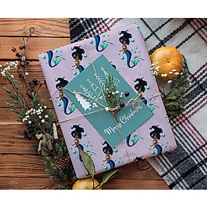 African American Black Mermaid Premium Purple Wrapping Paper Gift Wrap Birthday Present Party Decoration (One 20 inch x 30 inch sheet)