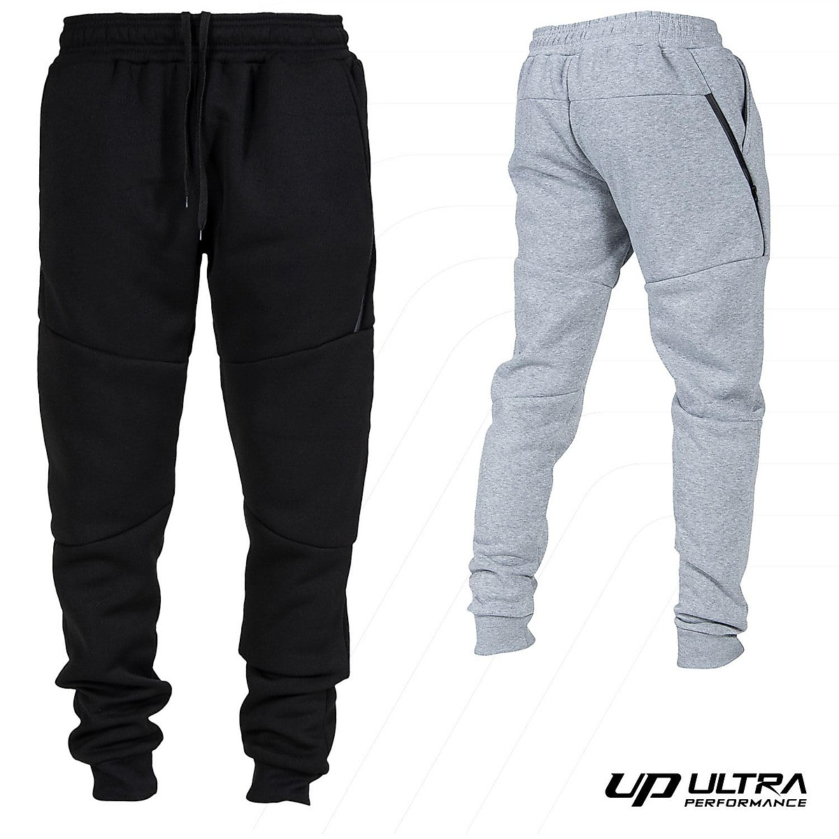 Ultra Performance 3 Pack Fleece Active Tech Joggers for Men, Mens Sweatpants with Zipper Pockets