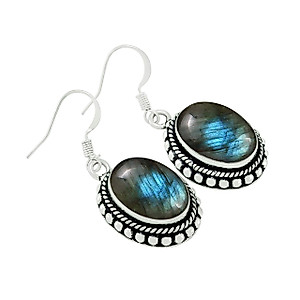 15.15 Cts Natural Labradorite Dangle Earrings For Women, Handmade Birthstone Jewelry Mother's Day Gifts For Mom Wife