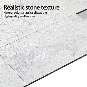 100 Pieces Peel and Stick backsplash 3 x 6 Inches 3D Kara White Stone PVC Composite Wall Tile Stick on Backsplash Tile for Kitchen Bathroom, Laundry Room, Camper, Fireplace