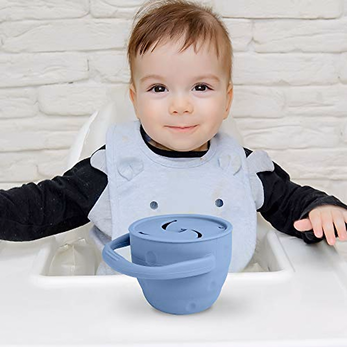 Foldable Snack Cup for Toddlers and Babies - Non-Spill Snack Container for Toddlers Made of Food-Grade Silicone - BPA and Phthalates-Free Baby Snack Container with Lid (Blue)