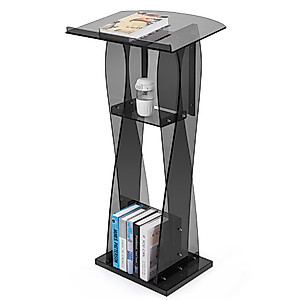 HODLBIT Upgraded Acrylic Podium Stand, Pulpits for Churches, 47.5inch Modern Lecterns & Podiums with Storage Shelf for Classroom, Weddings, Professional Presentation Podiums, Easy Assembly