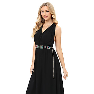 FAN&LOUIS Sparkly Gold Rhinestone Chain Belt for Women Ladies for Dresses Bling Diamond Crystal Glitter Jeweled Metal Fashion Cute Belly Waist Chain Belt S