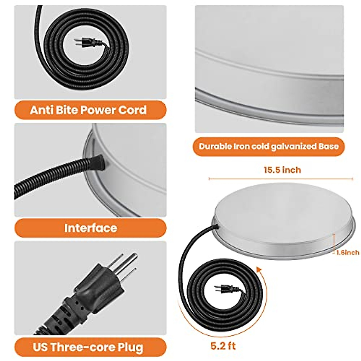 Heated Chicken Waterer Base, Heated Poultry Waterer Base 40 Watts, Chicken Coop Heater for Winter Chicken Coop, with 9.8 FT Power Cord, Gifts