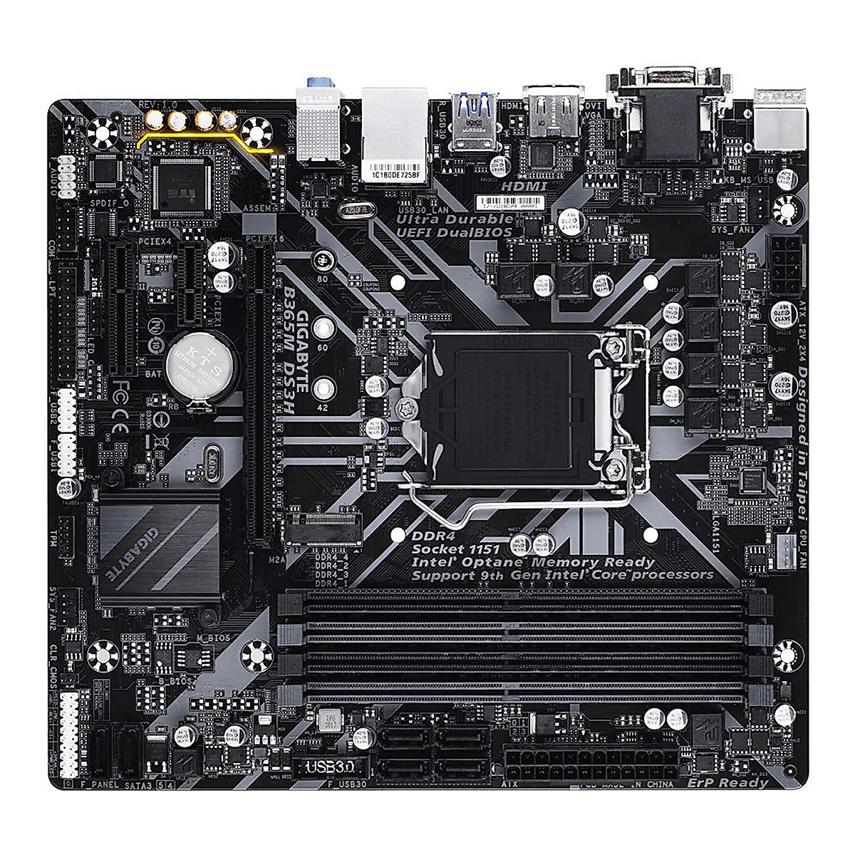 GIGABYTE B365M DS3H (LGA1151/Intel/Micro ATX/USB 3.1 Gen 1 (USB3.0) Type A/DDR4/Motherboard), 10.43 x 10.43 x 2.12 inches