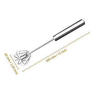 KUFUNG Hand Push Egg Whisk, Stainless Steel Whisk Blender for Home, Versatile Tool for Egg Beater, Milk Frother, Hand Push Mixer Stirrer, for Blending, Whisking, Beating & Stirring (12 inch, Silver)