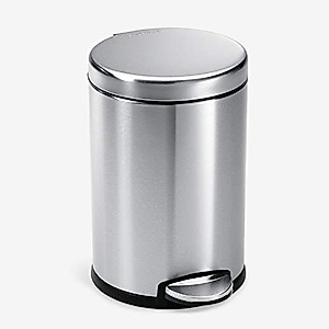 simplehuman 10 Liter / 2.6 Gallon Butterfly Lid Bathroom Step Trash Can, Brushed Stainless Steel & Gallon Round Bathroom Step Trash Can, 4.5 Liter / 1.2 Gallon, Brushed Stainless Steel