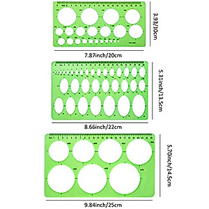 9 Pieces Drawings Templates Measuring Geometric Rulers Plastic Draft Rulers for School Office Supplies, Clear Green
