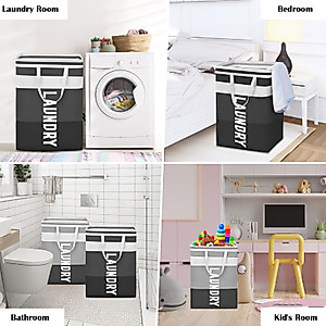 2-Pack 75L Laundry Hamper Collapsible Waterproof Laundry Basket with Easy Carry Handles Freestanding Tall Clothes Hampers for Laundry Bedroom Bathroom Black & Gray