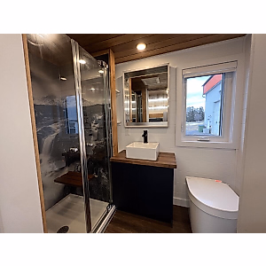 Tiny RV Mobile House with Downstairs Bedroom, Loft, Full Kitchen & Bathroom - Family-Friendly Design with Upraised Living Area, Cedar/Steel Exterior, Double-Pitched Roof - Perfect for Full-Time Living