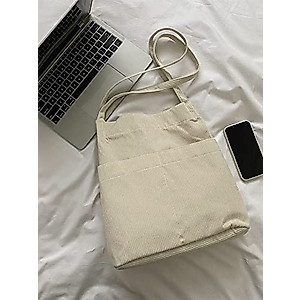 SHENHE Women's Corduroy Double Handle Big Canvas Shoulder Bags Tote Handbags with Pockets Beige One Size