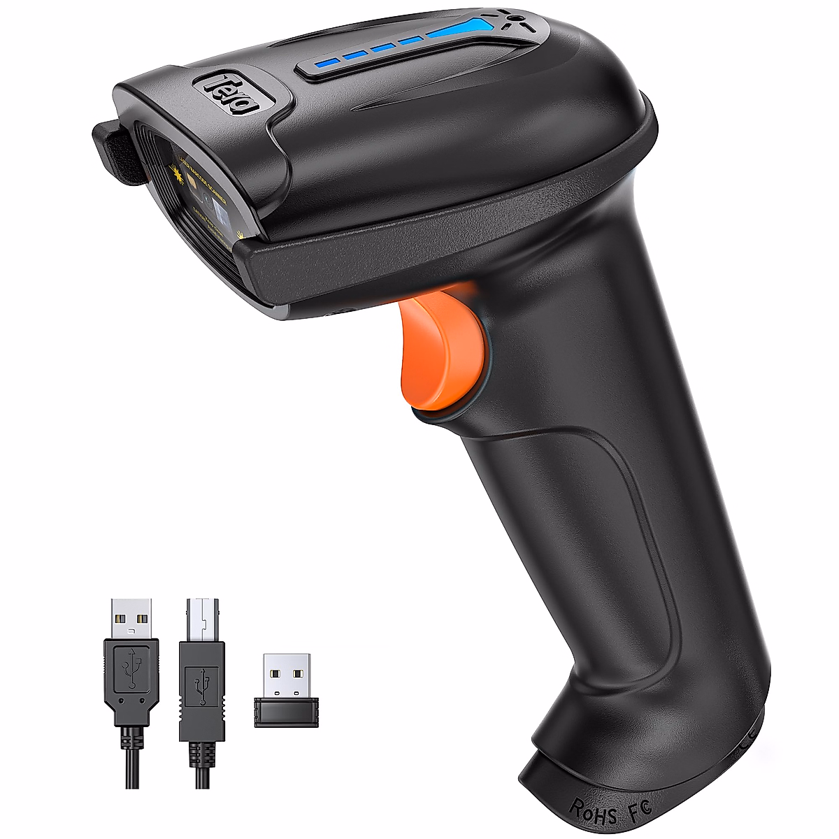 Tera Barcode Scanner Wireless Versatile 2-in-1 (2.4Ghz Wireless+USB 2.0 Wired) with Battery Level Indicator, 328 Feet Transmission Distance Rechargeable 1D Laser Bar Code Reader USB Handheld (Black)