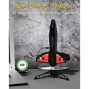 SainSmart Jr. Rocket Launcher for Kids, Motorized Air Rocket Outdoor Toy with LED Light, Self-Launching Rockets Kit, Gift for Boys and Girls (Black)