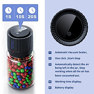 Mason Jar Vacuum Sealer Only for Wide Mouth Mason Jars Vacuum Bags Food Vacuum Storage,Electric Auto-Stop Vacuum Sealer Kit Multifunctional Cordless Canning Vacuum Sealer Machine