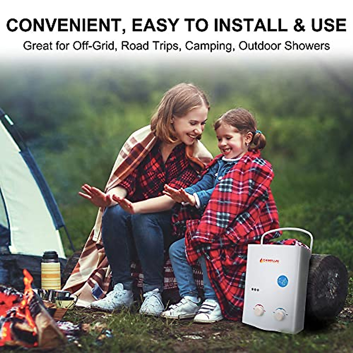 Camplux 5L Outdoor Portable Water Heater, 1.32 GPM Tankless Propane Gas Water Heater for RV, Camping, Barns, White